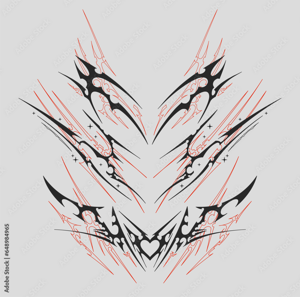 Neo Tribal symmetrical shapes. Cyber sigilism elements, gothic y2k ...