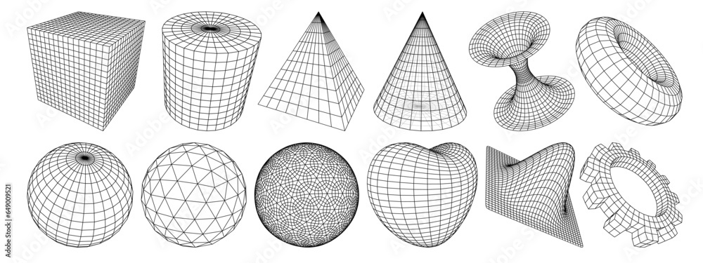 Collection of wireframe lowpoly 3d geometric shapes, Platonic solids ...