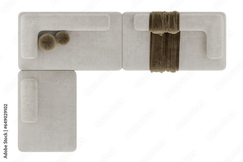 top view of L-shape fabric sofa, for interior2d floor plan render, 3d ...