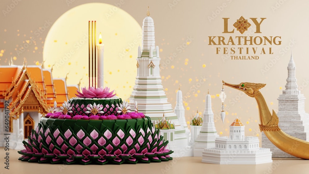 Illustration Stock 3d rendering illustration Loy Krathong festival and ...