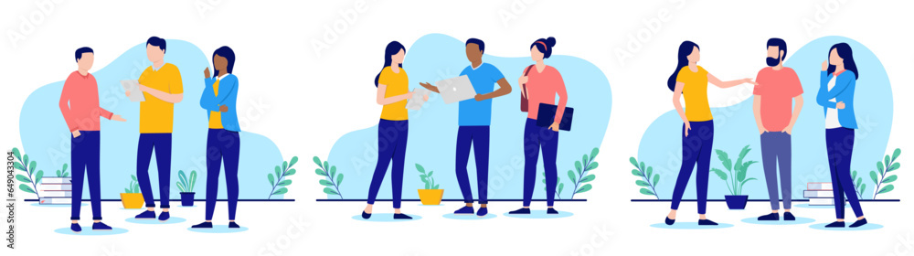 Work talk vector collection - Set of illustrations with people in ...