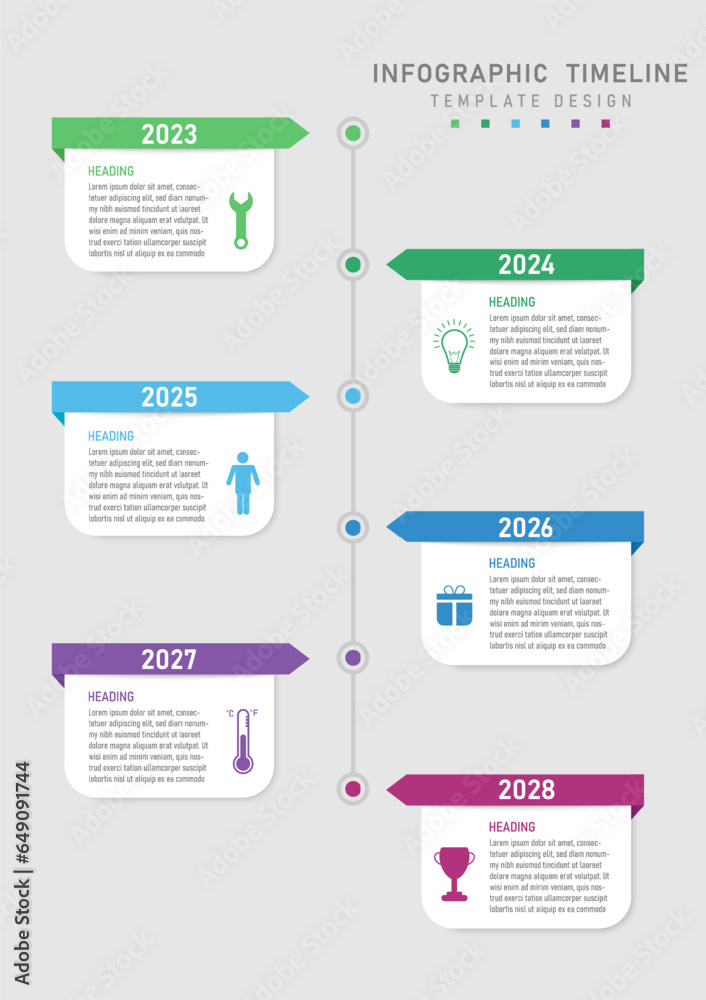 Infographic template 6 year timeline vertical circle with center line ...