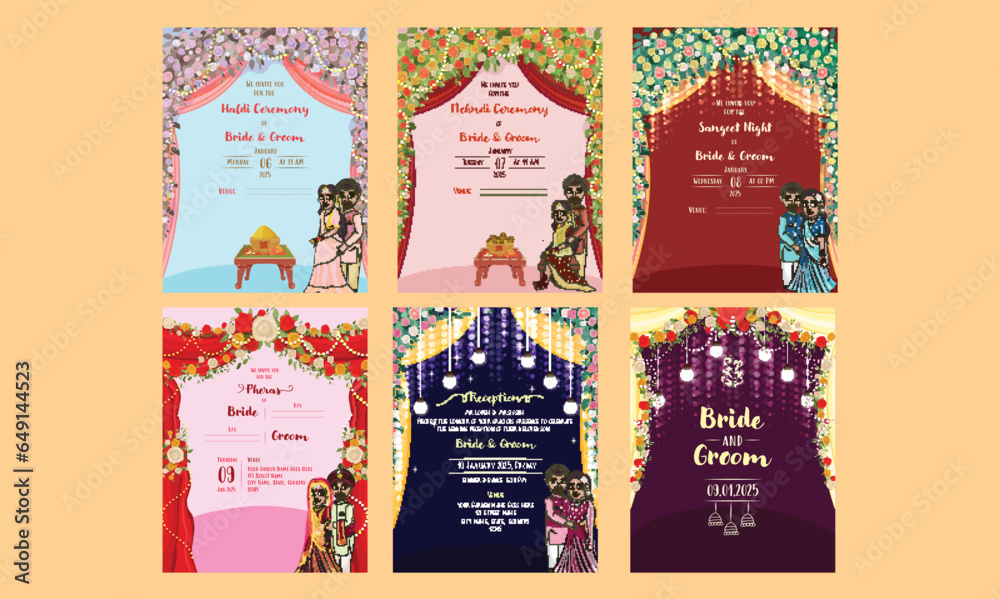 Indian Floral Wedding Invitation Card Like as Haldi, Mehndi, Sangeet ...