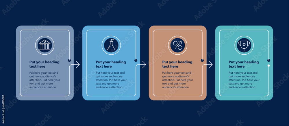 Simple horizontal process template with four colorful stages - dark ...