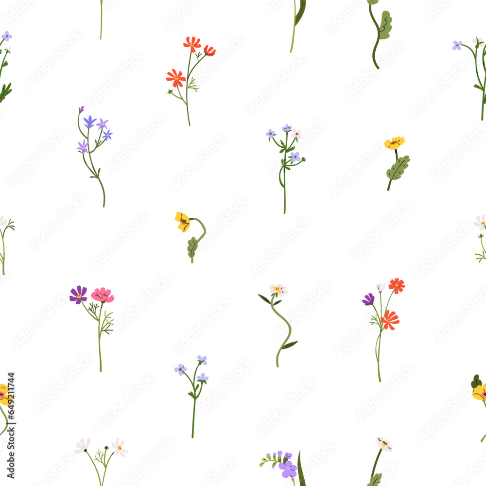 Spring flowers pattern. Seamless botanical floral background. Field ...