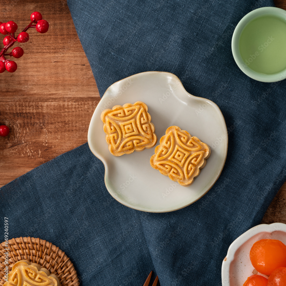 Delicious mung bean moon cake for Mid-Autumn Festival food mooncake on ...