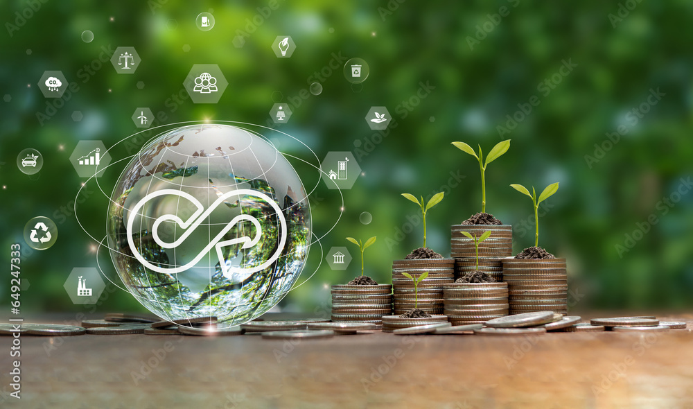 Green business and Circular economy concept. The crystal globe with ...