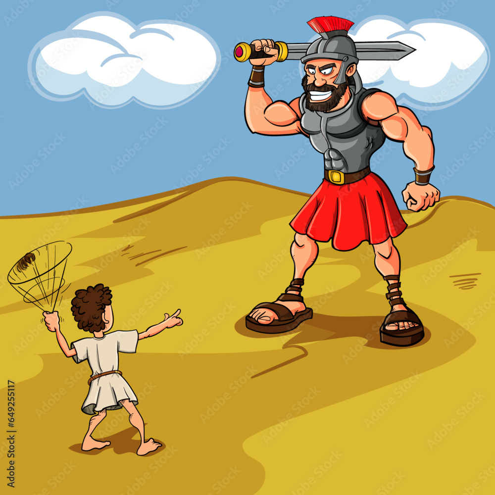 Cartoon illustration of David and Goliath in the desert Stock Vector ...