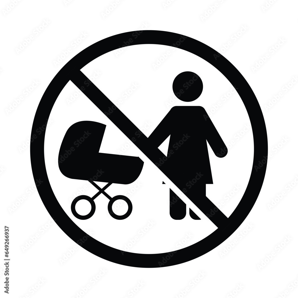 No stroller vector. Not allow stroller, carriage sign. The circle ...