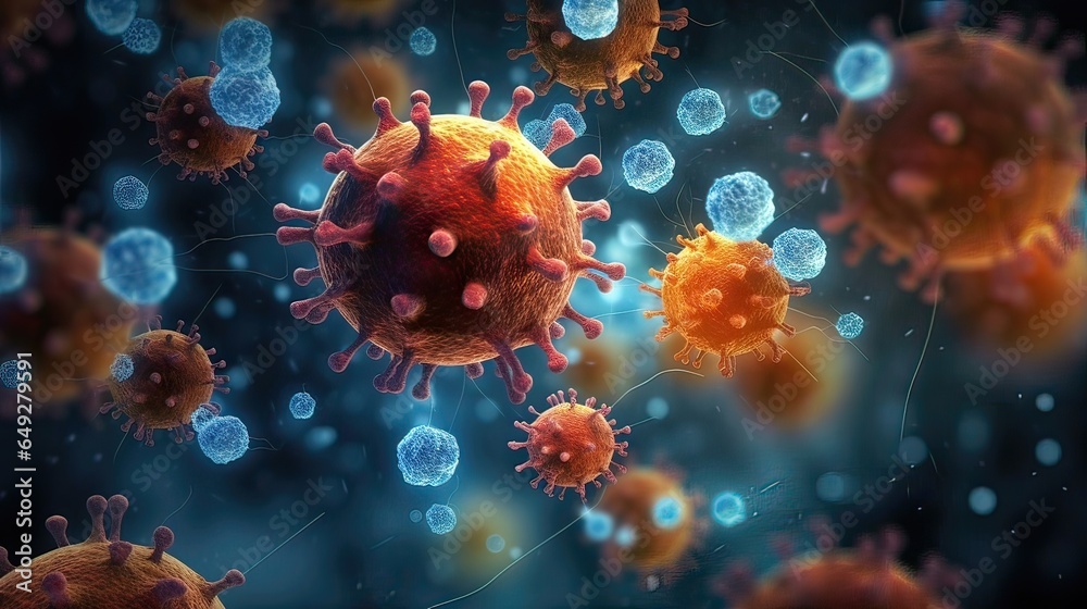 Human host and virus at the cellular level. Microscopic battle, immune ...