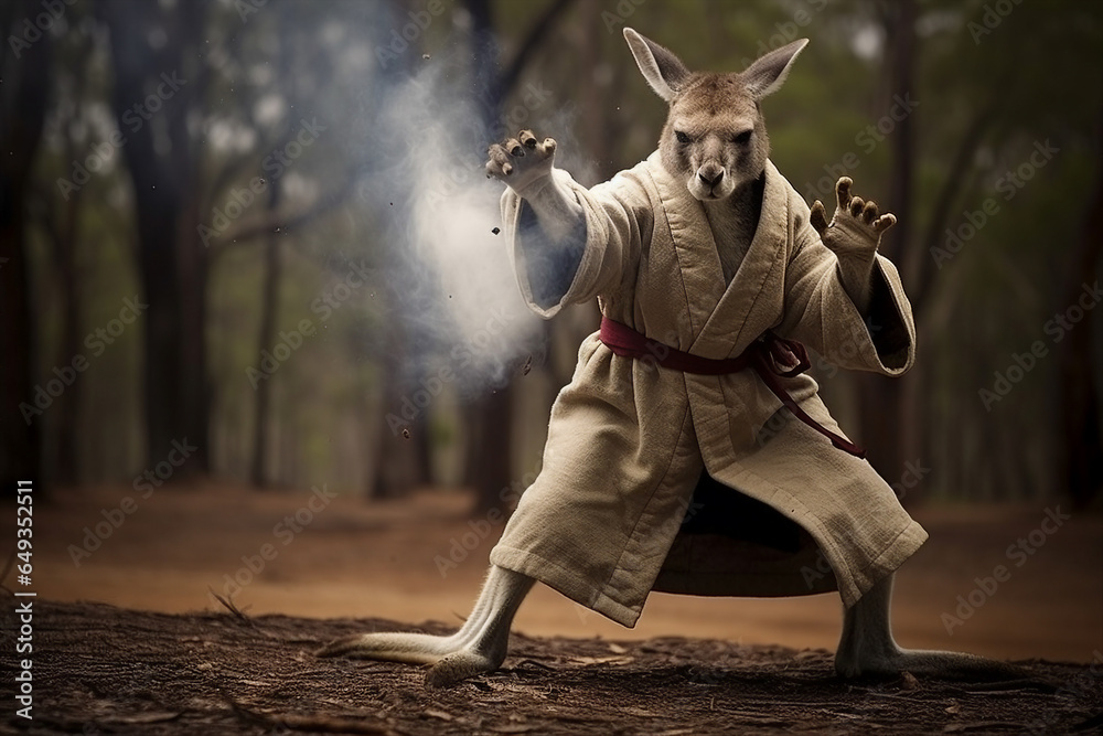 Generative ai collage photo of anthropomorphic animal doing karate ...