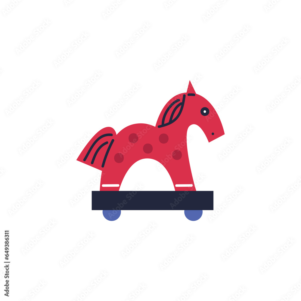 Gypsies toy horse on wheels, cute red wooden horse toy for kids, vector ...