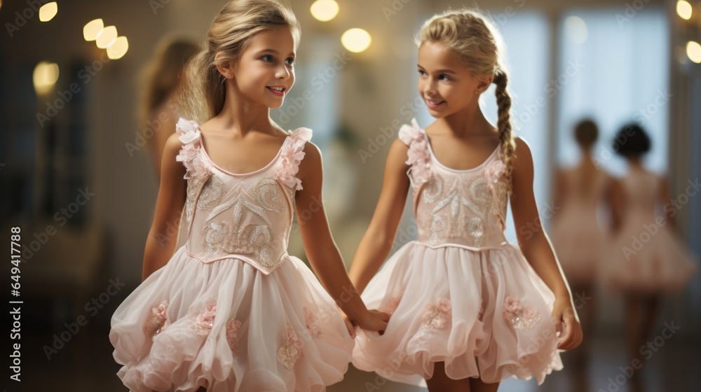 Children dressed in ballet costumes practicing their poses. Stock ...