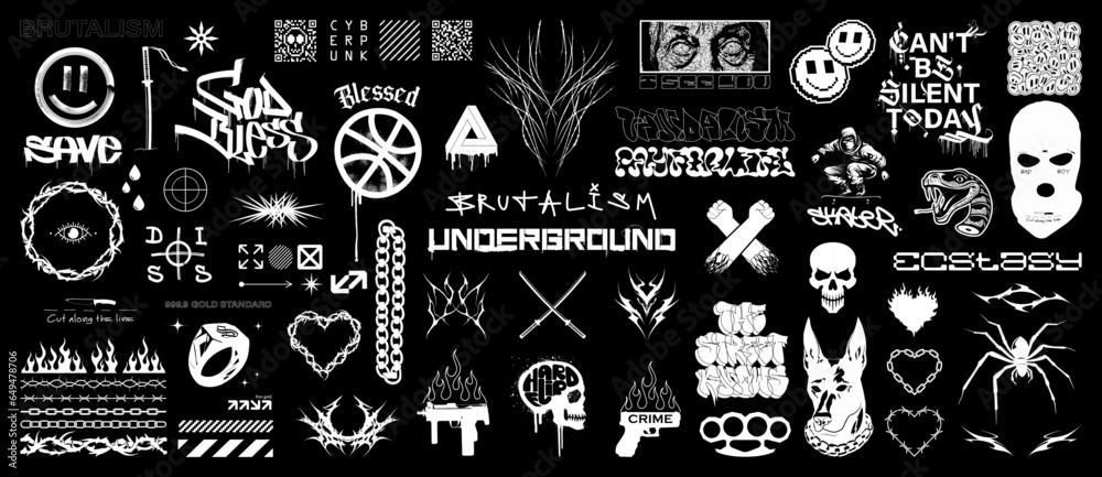 Street culture vector set - symbols, graffiti, tattoos, tags in ...