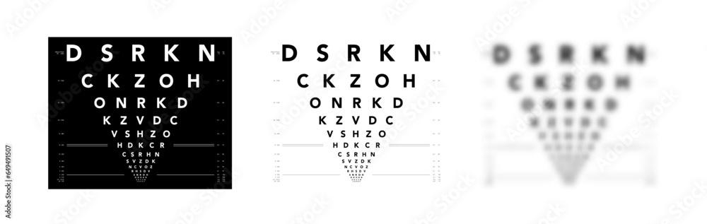 Set of LogMAR chart Eye Test Chart medical illustration. Line vector ...
