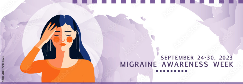 Migraine awareness week in September 2023 banner with purple colors and ...