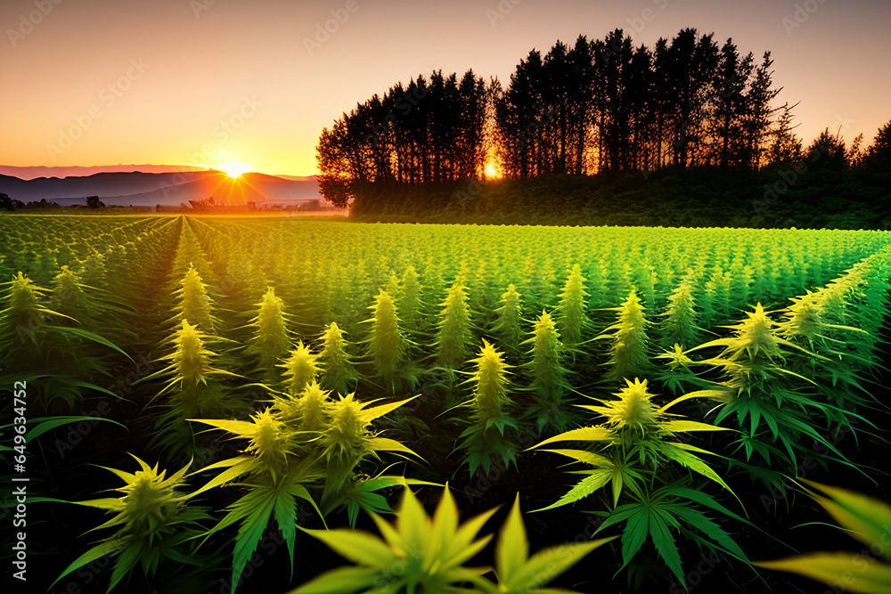 Stock-Illustration „Sunset Cannabis Field. Marijuana Plants. legal hemp ...