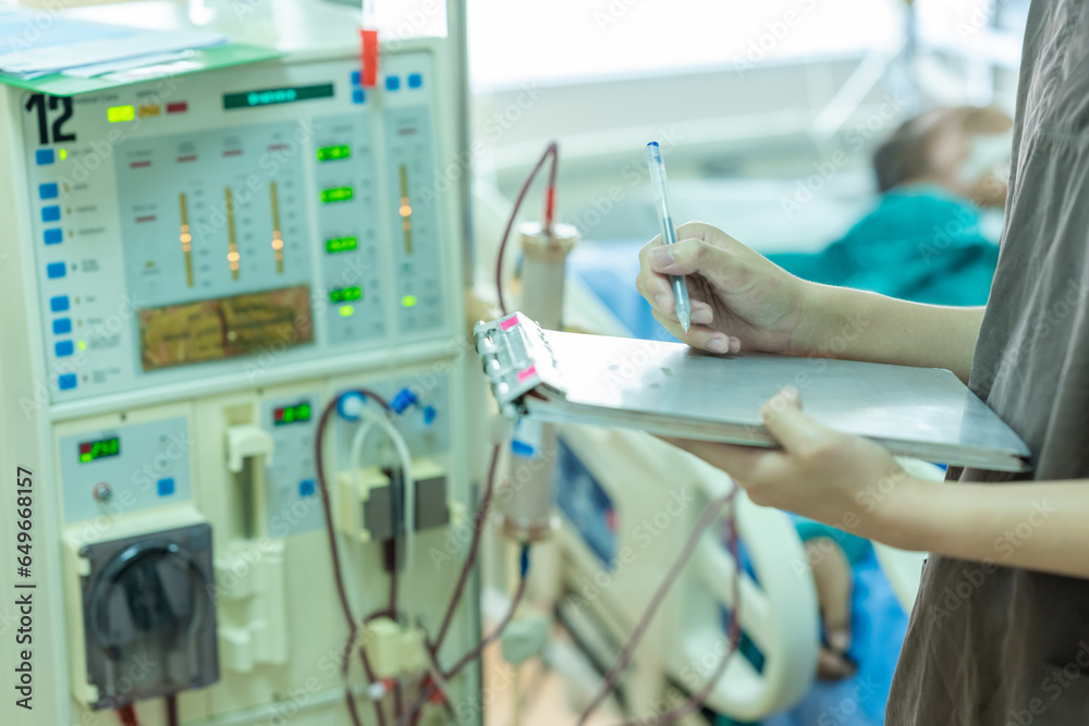 The specialist are checking continuous renal replacement therapy ...