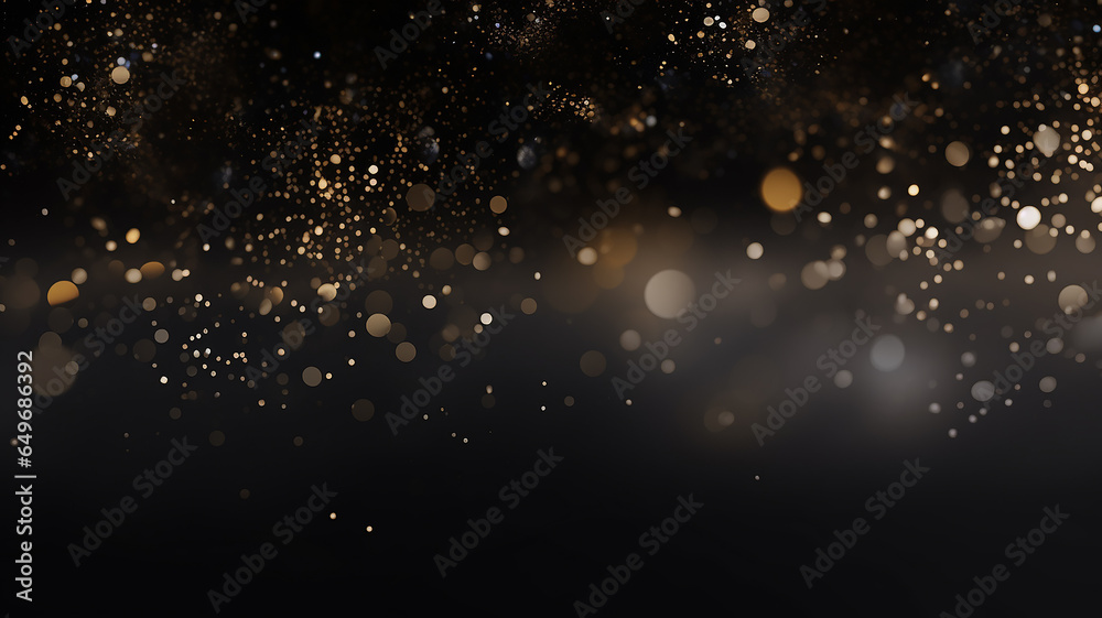 black festive background and barely noticeable golden bokeh sparks of ...