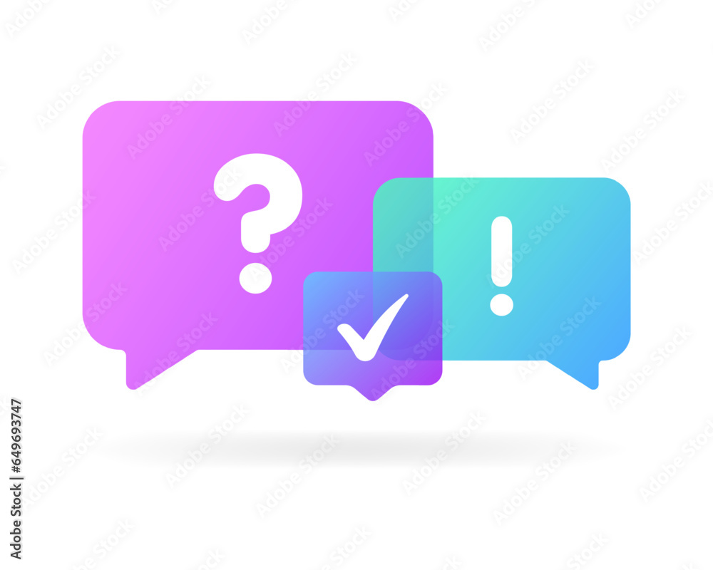 Reaction message bubbles. Flat, color, message bubble, question mark ...