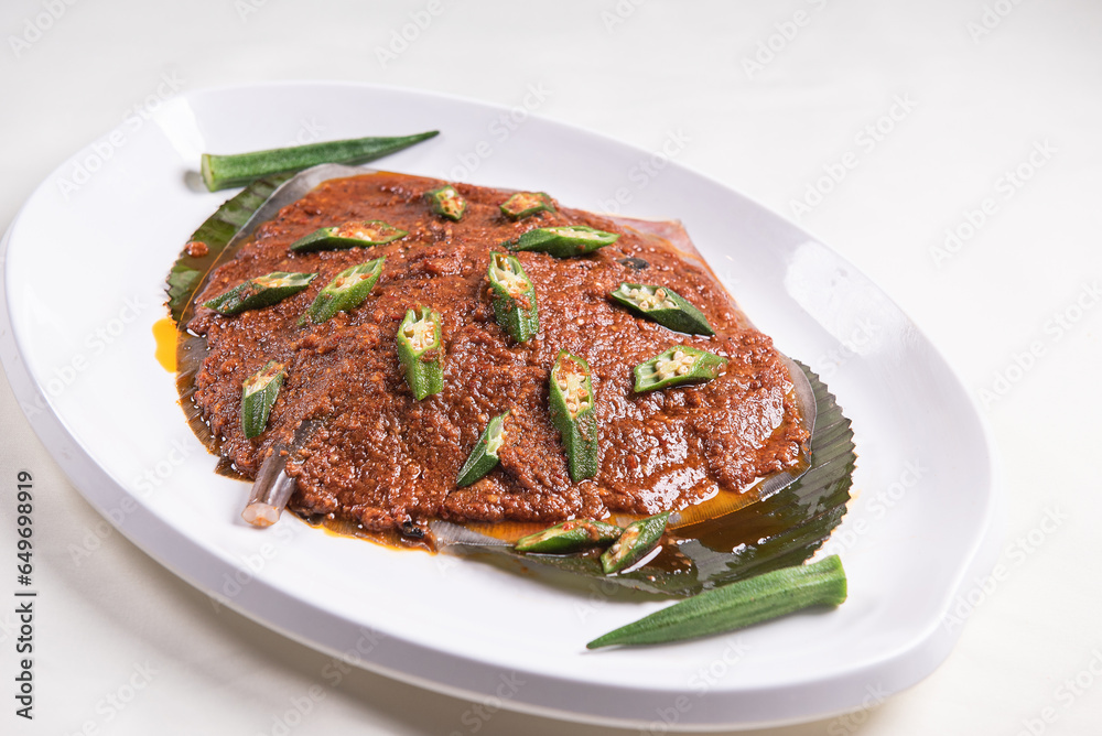 grilled bbq fresh whole seafood stingray fish seafood with spicy sambal ...