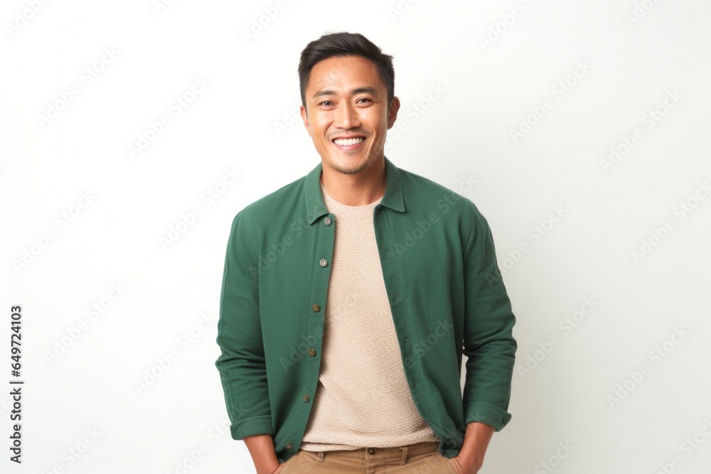 medium shot portrait of a happy Filipino man in his 30s wearing a chic ...