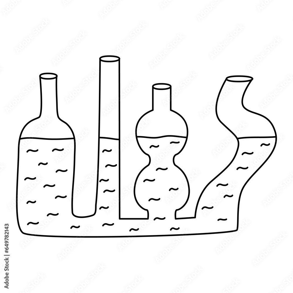 Communicating vessels hand drawn doodle vector illustration black ...