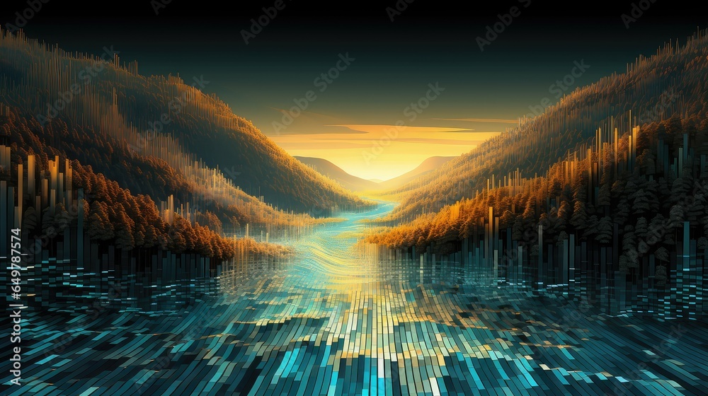 modern pixelated data rivers illustration abstract design, digital ...