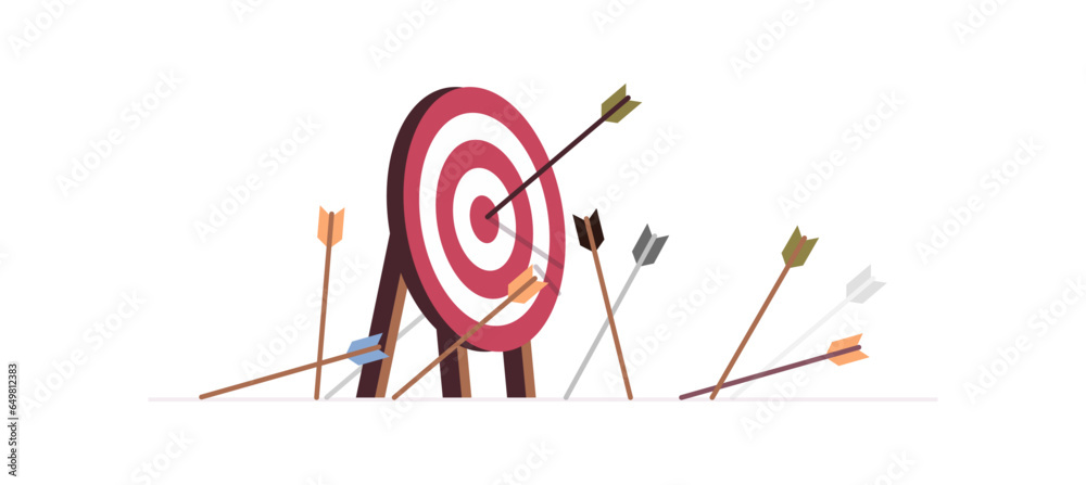 Cartoon arrows missed hitting target mark and multiple fail inaccurate ...