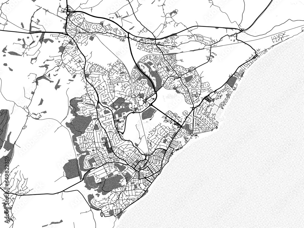 Greyscale vector city map of Eastbourne in the United Kingdom with with ...