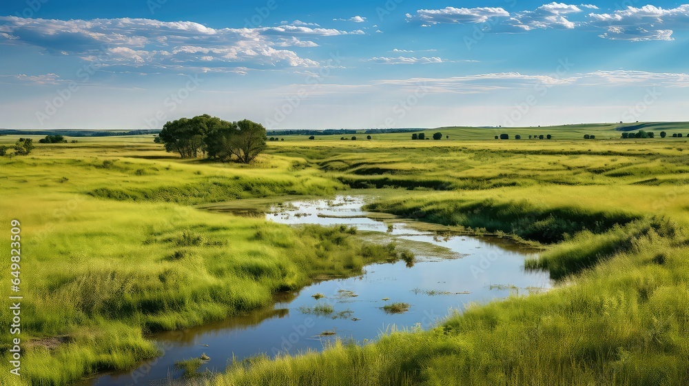 nature prairie pothole wetlands illustration sky habitat, landscape ...