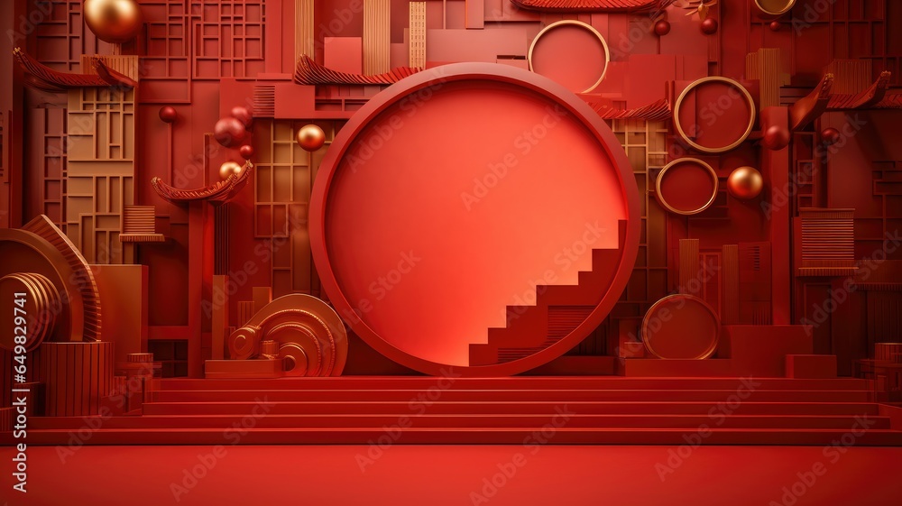 Inside the red colored Chinese hall and palace background for Chinese ...