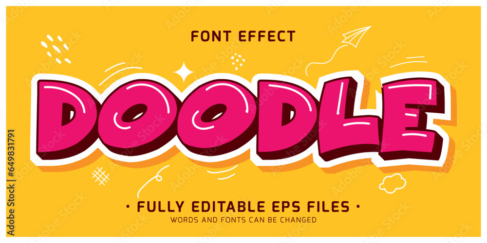 Doodle kawaii cute editable vector text effect Stock Vector | Adobe Stock