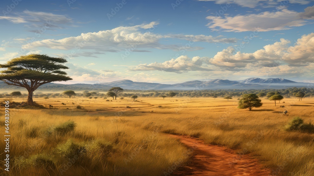 tree savannah plains african illustration kenya sky, grass nature ...