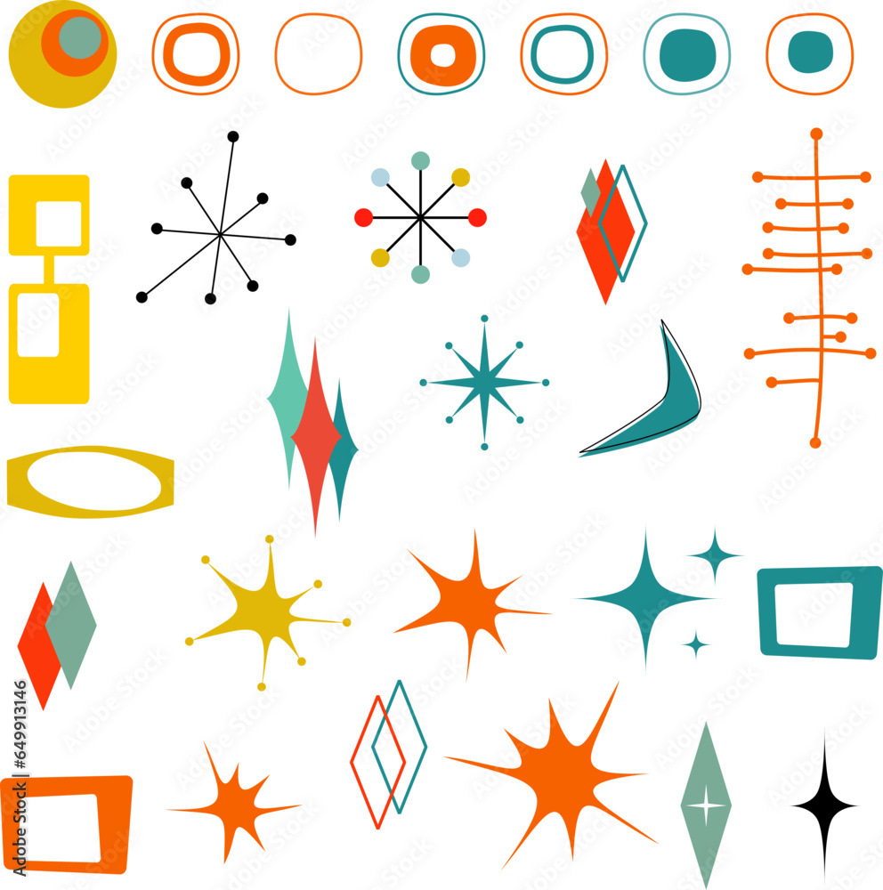 Mid Century Modern Vector Bundle Clip Art Retro MCM Atomic Starburst Digital File MidCentury ...