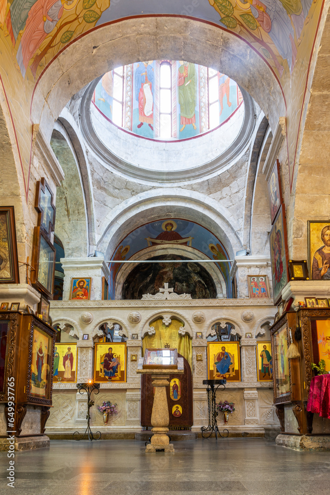 Motsameta monastery inside view of the main nave and altar with ...