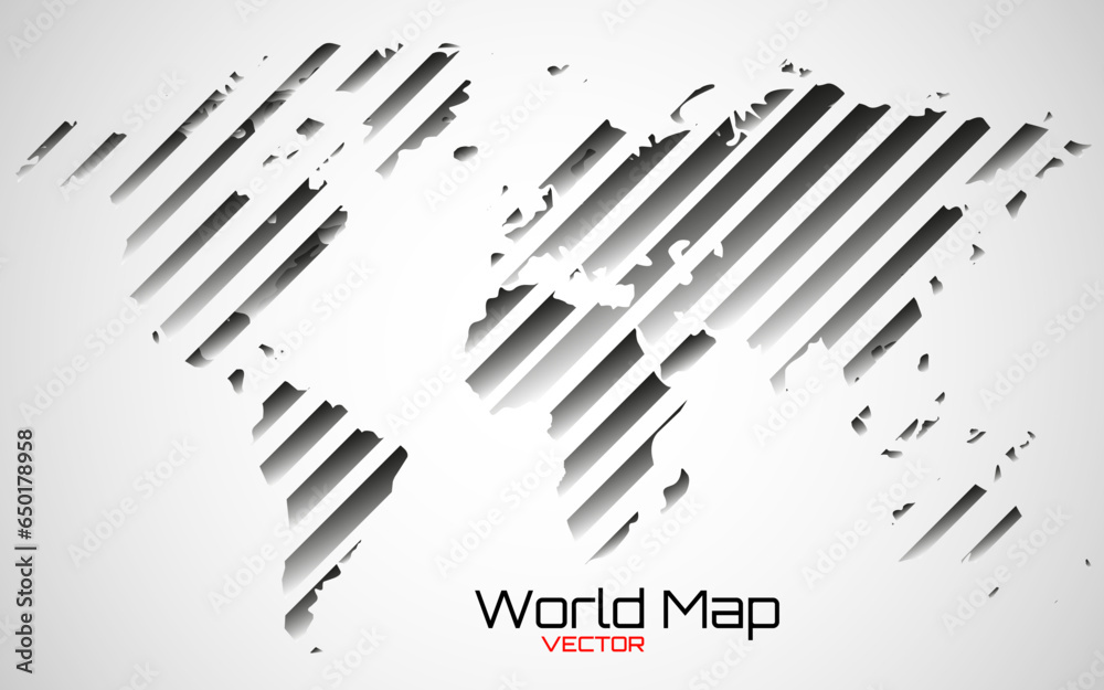 Abstract World map with gradients lines. World stripes map. Vector ...