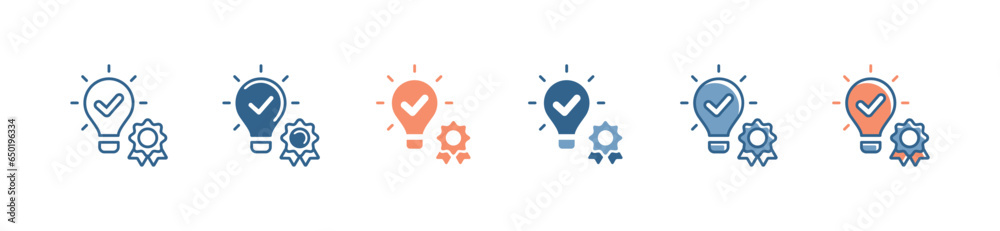 light bulb innovation icon approved creative idea with a checkmark and ...