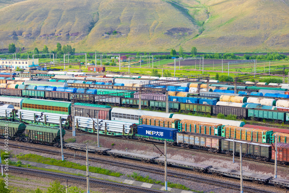 Krasnoyarsk, Russia - June 23, 2022: Freight cargo trains with ...