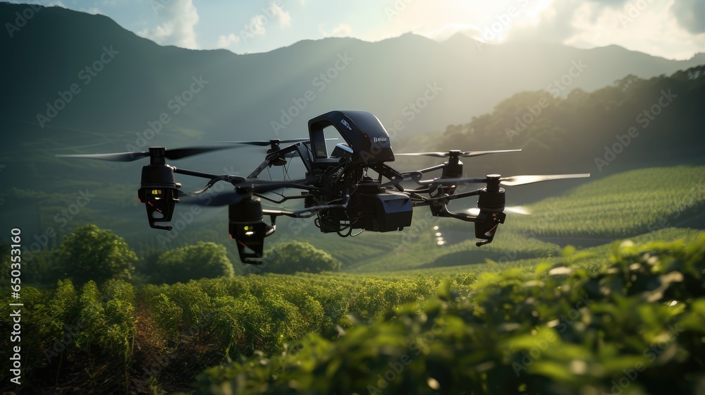 modern farming technology as an industrial drone soars over a lush ...