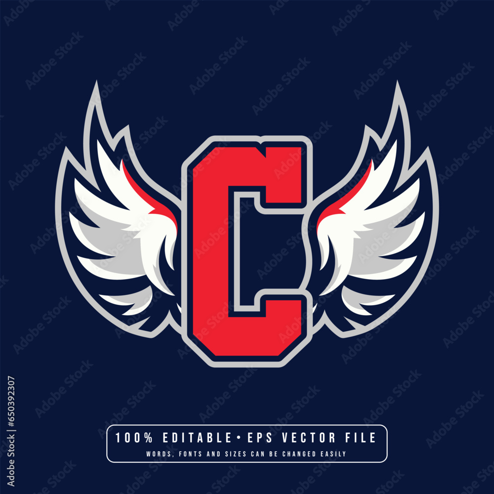 C wings logo vector with editable text effect. Editable letter C ...