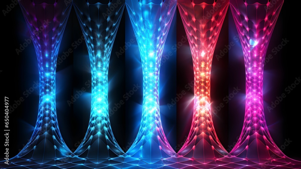 Set of distorted vertical grid pattern, flower text pattern. Y2K Retrowave shapes, geometry ...