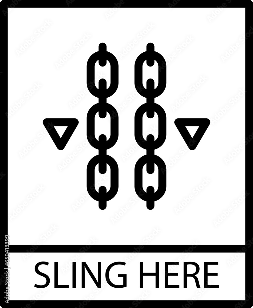 Sling Here icon with black frame isolated on white background. Sling Here symbol. Label vector ...