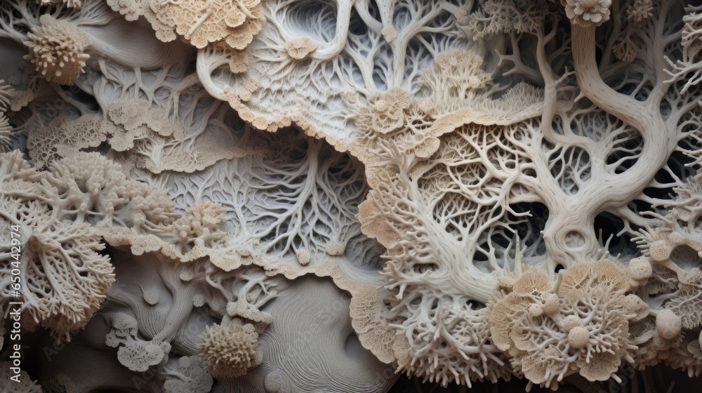 An upclose depiction of the calcified exoskeletons of coral colonies ...