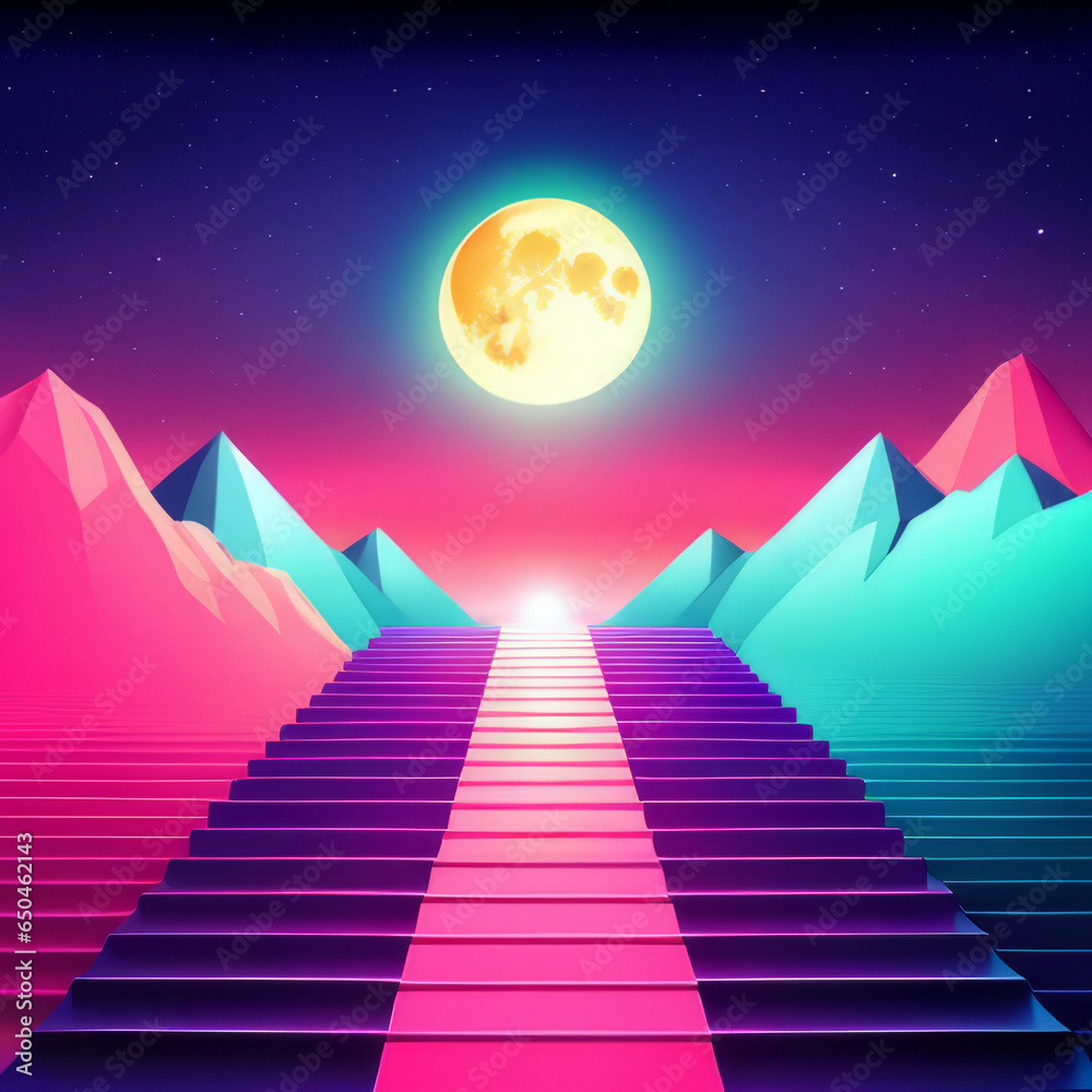 3D background illustration Inspired by the 80s scene, synthwave and ...