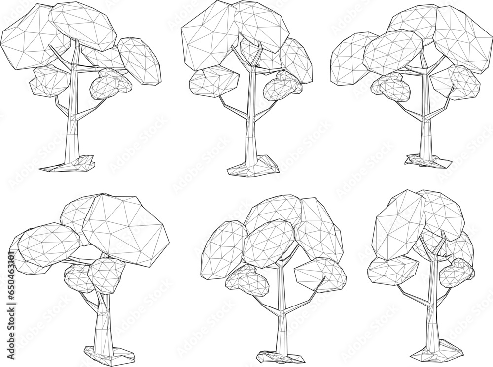 Vector sketch illustration of a low poly tree cartoon design for ...