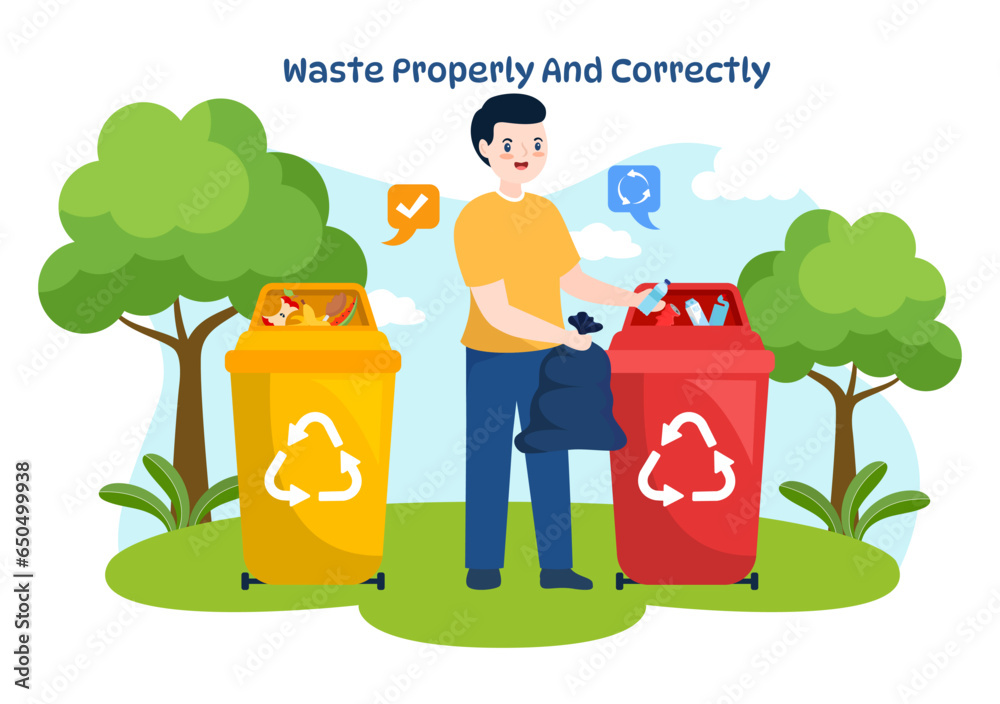 Waste Properly And Correctly Vector Illustration with Demonstration of ...