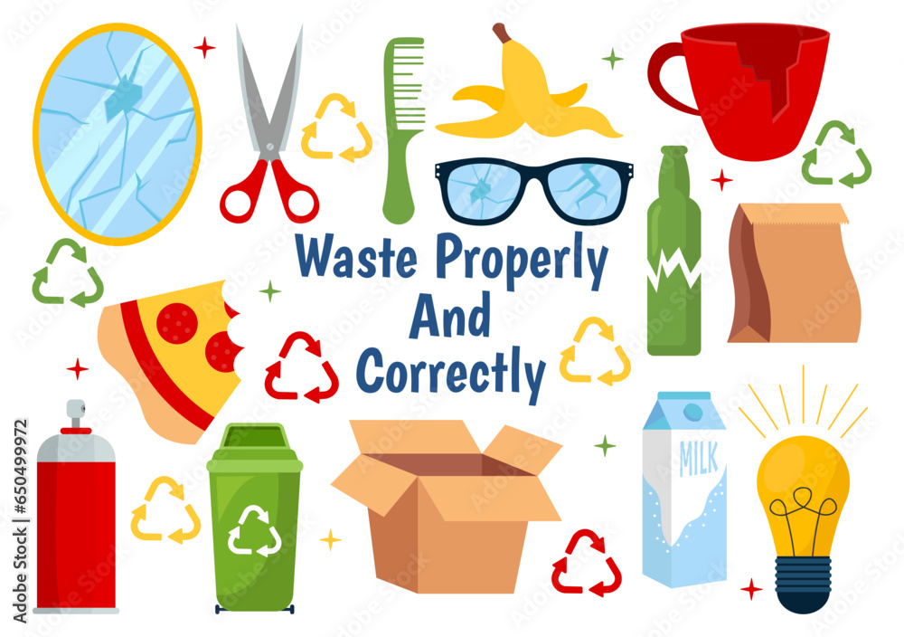 Waste Properly And Correctly Vector Illustration with Demonstration of ...