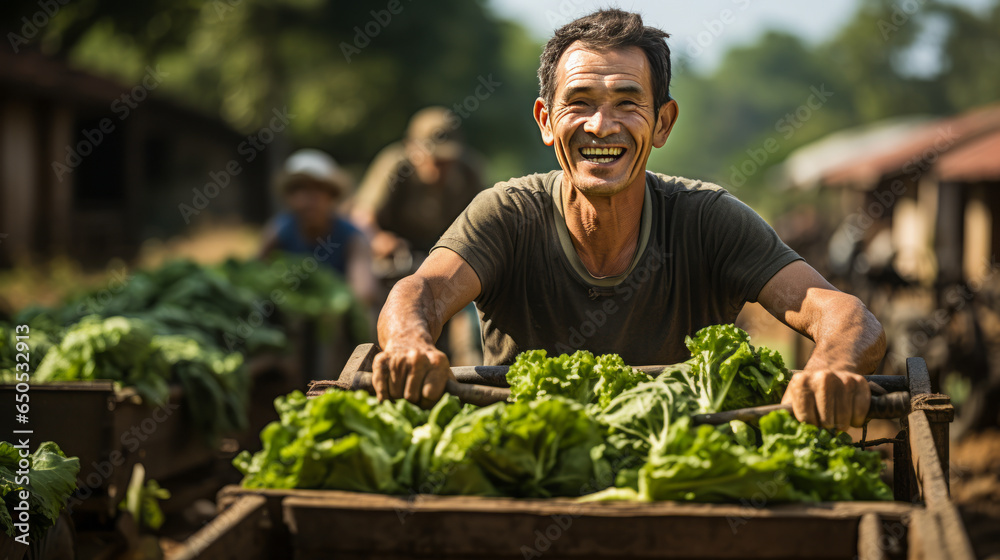 Foto de Stock Idyllic portrayal of a spirited farmer clad in overalls ...