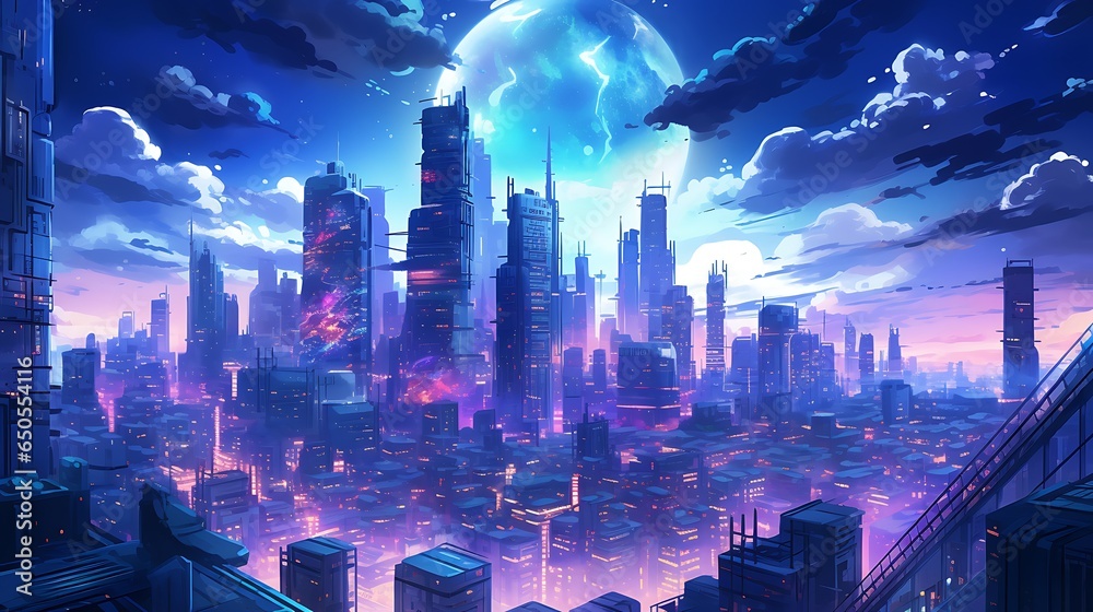Stock-Illustration „Cyberpunk streets illustration, futuristic city, dystopic artwork at night ...